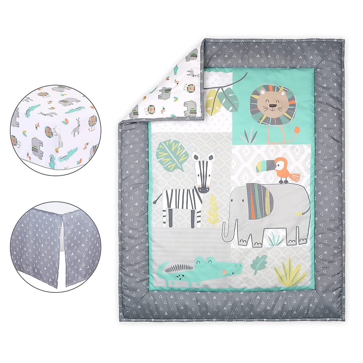 The Peanutshell Safari Nursery Bedding Collection - 5 Piece Set - Crib Comforter, 3 Fitted Crib Sheets, Dust Ruffle