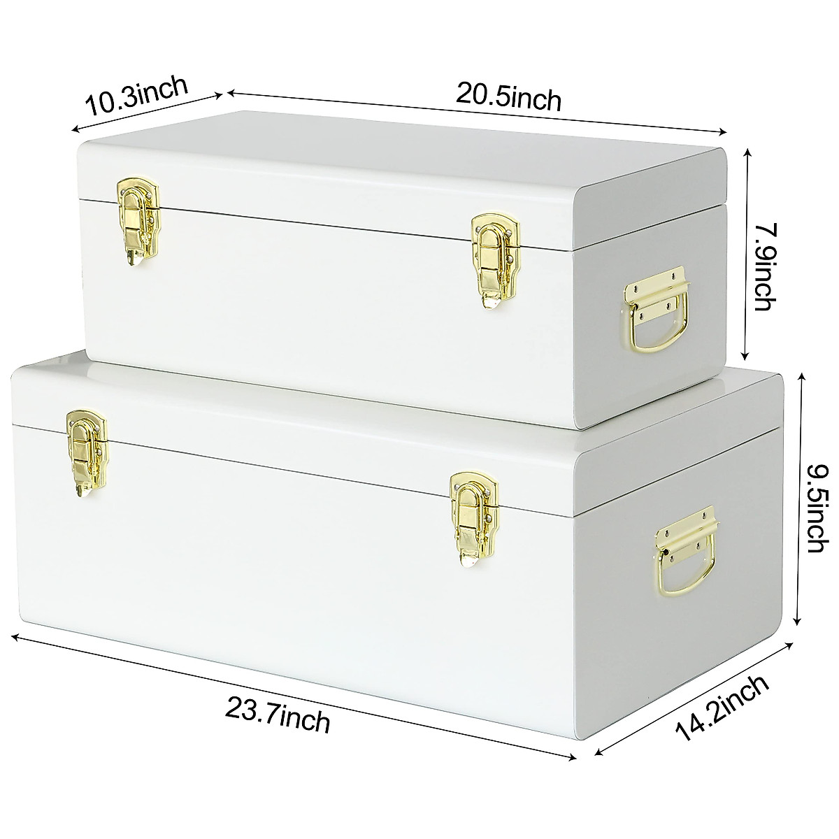 Vixdonos Metal Trunk Decorative Storage Box Set of 2 College Dorm Chest with Handle (White)