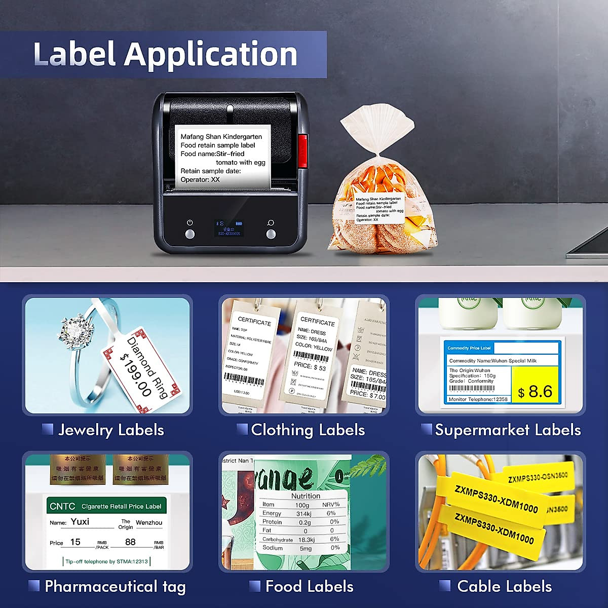 Thermal Label Printer B3S with 3 Inch Labels Tape Bluetooth Business Sticker Label Maker Suitable for Barcode, Price, Address and Storing Compatible with Android iOS and Windows for Home & Office