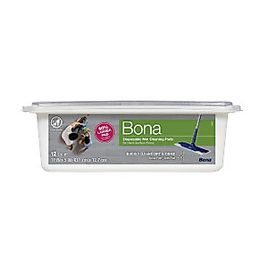 Bona Multi-Surface Floor Disposable Wet Cleaning Pads, for Stone Tile Laminate and Vinyl LVT/LVP, 12ct