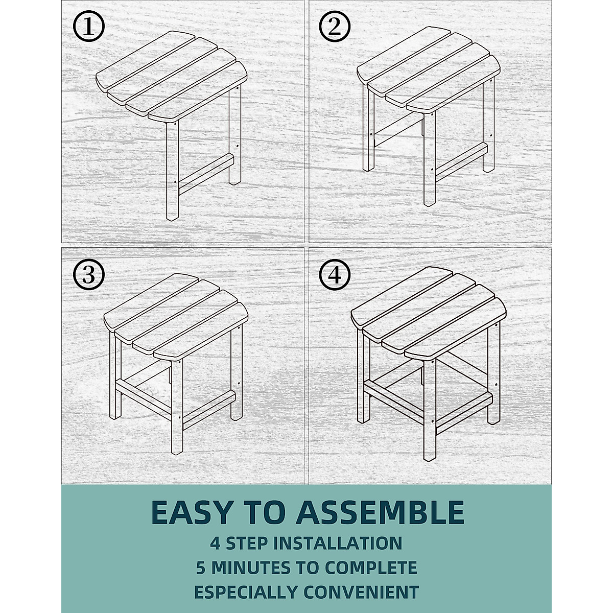 Adirondack Side Table, Outdoor Side Table Weather Resistant HDPE Small Patio Table for Indoor Outdoor (Oval Table, Grey)