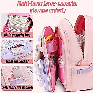 Bunny Backpack Kawaii Rabbit Backpack for Girls Cute Large Capacity Waterproof Bookbag for Grades 1-6 (Pink, Large（12.5*6.7*17.7inch）)