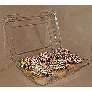 Mr Miracle 6 Compartment for Standard Cupcakes or Small Muffins. Clear Clamshell Container. Cupcake Slots are 2.5 x 2.5 inches. Container itself is 2.5 Inches Tall. Pack of 10