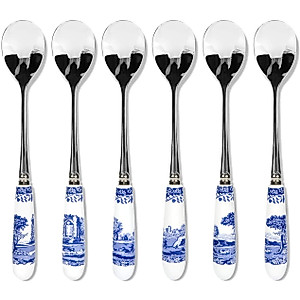 Spode Blue Italian Collection Teaspoons | Set of 6 | Made of Stainless Steel with Porcelain Handles | 6 Inch Dessert Spoons | Blue/White | Hand Wash Only