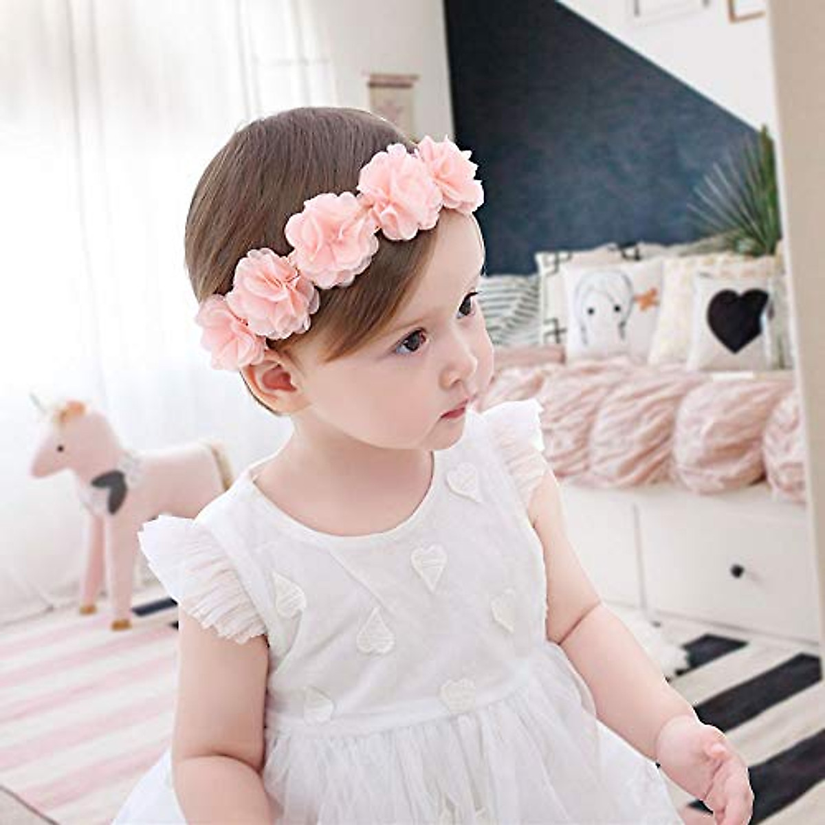 MEISO 10 Pcs Baby Girls Headbands Super Stretchy Headband and Bows for Newborn Lace Petals Flower Hair Accessories Baby Girl Gift