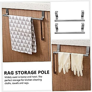 HOOTNEE 2pcs Stainless Steel Towel Rack Cabinet Door Towel Holder Kitchen Hand Towel Holder Nail- Hanging Pole Over The Door Tea Towel Holder Multi Purpose Hanger Towel Hanger Silver