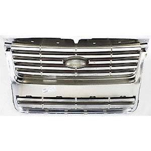 Evan Fischer Grille Assembly Compatible with 2006-2010 Ford Explorer Chrome Shell with Painted Black Insert CAPA With emblem provision Plastic Grille FO1200476C