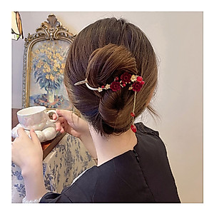 2PCS Hair Clip, Red Rose Hair Claws French Style Twist Hair Barrette Non Slip Jaw Banana Hair Accessories for Women