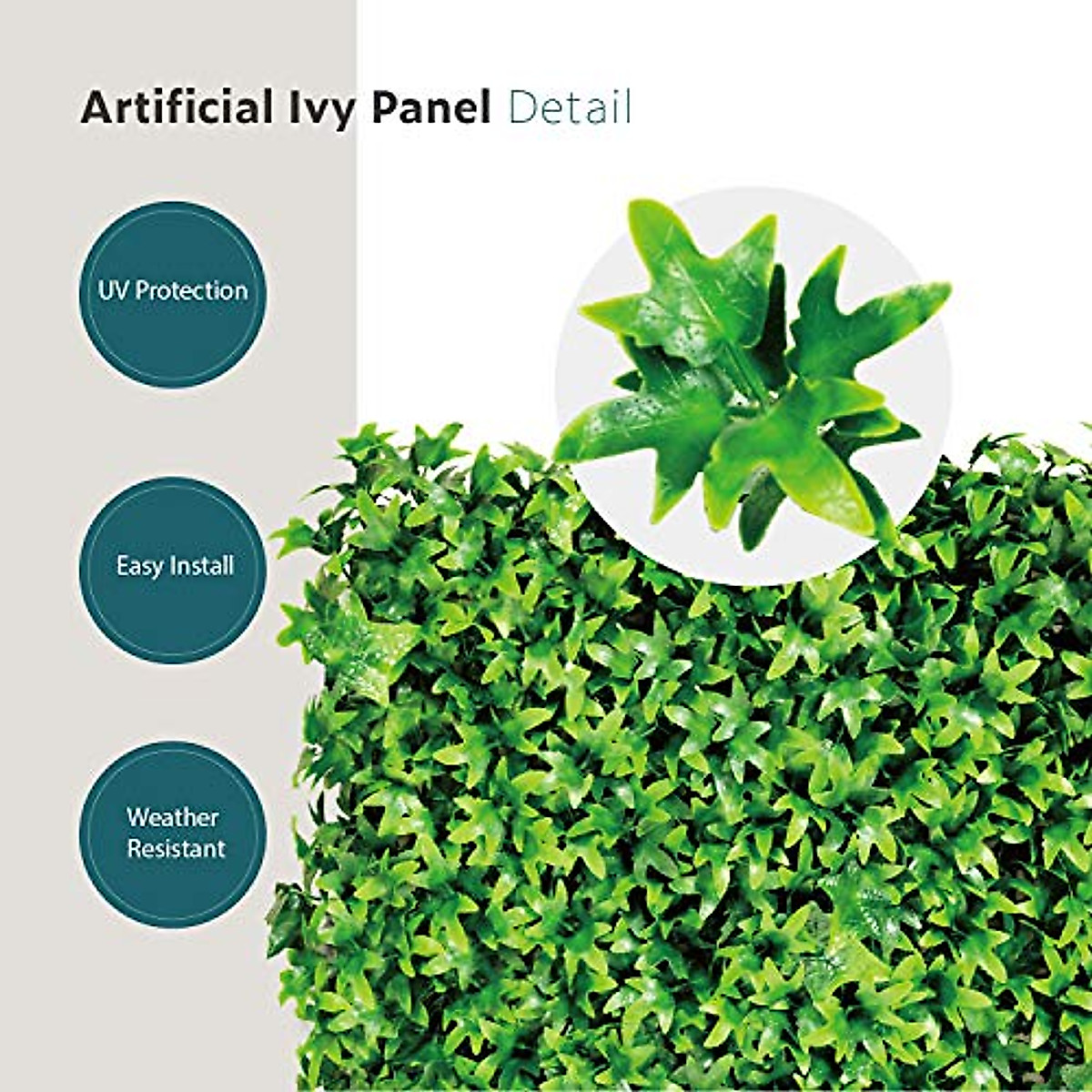 ECOOPTS 20" x 20" Artificial Grass Wall Faux Boxwood Panel Privacy Ivy Fence Screen Decoration for Backyard Garden Home Outdoor Indoor, Ivy, 6 Packs