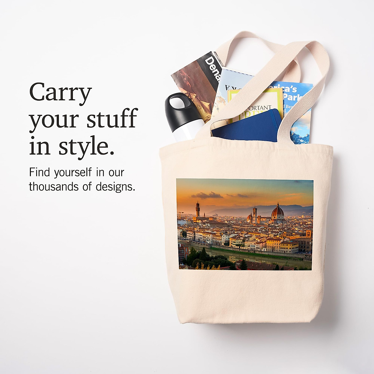 Lantern Press Florence, Italy, Sunset view of Duomo and City (100% Cotton Canvas Reusable Tote Bag)