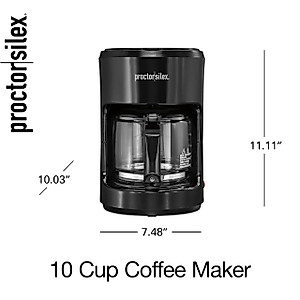 Proctor Silex 10-Cup Coffee Maker, Works with Smart Plugs That Are Compatible with Alexa (48351), Auto Pause and Serve, Black