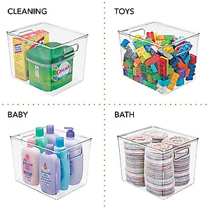 mDesign Plastic Tall Deep Organizing Kitchen Pantry Cabinet, Refrigerator, Freezer Food Organization Storage Bin with Handles, Drawer Container Organizer - Ligne Collection - Clear