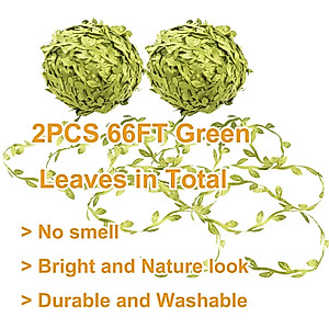 AFOHOME 2PCS 66FT Artificial Vines, Leaf Ribbon,Artificial Eucalyptus Leaf, Green Garland Leaves Foliage Green Leaves Ribbon Wedding Wall Crafts Party Décor