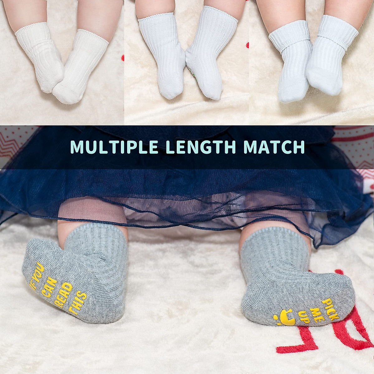 snawowo Funny Newborn Baby Socks with Grip, Cute Gender Neutral Gift for Baby Shower & Baby Registry Search, Non Slip Infant Socks for Girl Boy (6 Pairs-Unisex)