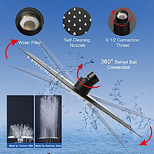 NearMoon Filtered Rain Shower Head, High Pressure 8″Square, and 5 settings Handheld Shower Filter Combo with Self-adhesive Holder/1.5M Hose -1 Replaceable Filter Cartridge (Matte Black)