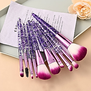 Kingtree Makeup Brush Set, 10PCS Stylish Glitter Handle Makeup Brushes Professional Face Powder Foundation Blending Blush Eye Shadow Cosmetic Brushes for Girls
