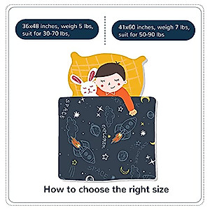 SLEEP ZONE Cooling Weighted Blanket for Throw Size (41"x60", 7 lb) with Removable Minky Cover and Premium Glass Beads, Space Rocket Pattern