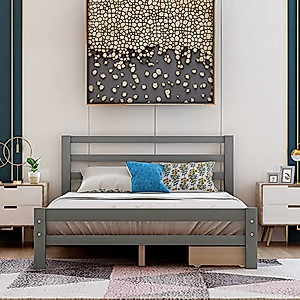 Lostcat Full Size Bed Frame with Storage and Headboard,Wood Slats Support,Solid Pinewood Bedframe, No Box Spring Needed,for Boys/Girls/Adult Bedroom,Gray
