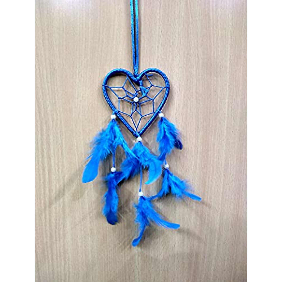 FIKIMOS Dream Catchers Wall Decor, Handmade Feather Bedroom Home Car Decor Nursery Room Hanging Decoration (3" Blue Heart)