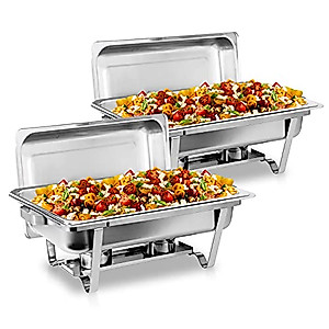SUPER DEAL 8 Qt Stainless Steel 2 Pack Full Size Chafer Dish w/Water Pan, Food Pan, Fuel Holder and Lid For Buffet/Weddings/Parties/Banquets/Catering Events (2)