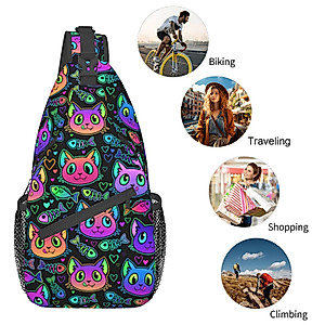 Cat Sling Bag Travel Crossbody Backpack Shoulder Pack Chest Hiking Daypack for Women Men with Strap Adjustable Lightweight Outdoor Walking Running Climbing