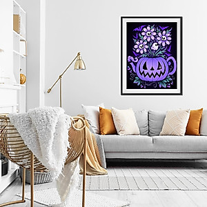 RICUVED Diamond Art, Halloween Pumpkin Diamond Art Kits for Adults Full Round Drill, DIY 5D Skeleton Flowers Diamond Dots Painting Arts and Crafts Gift Home Wall Decor 12x16Inch
