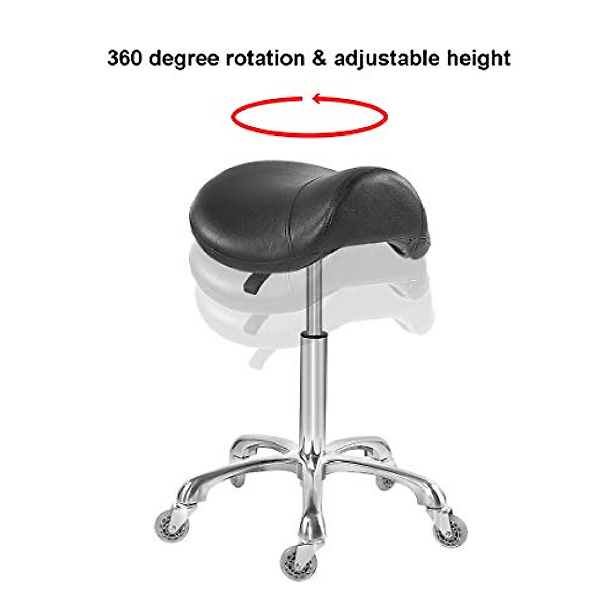 Saddle Stool Chair for Massage Clinic Spa Salon Cutting, Saddle Rolling Stool with Wheels Adjustable Height (Black)