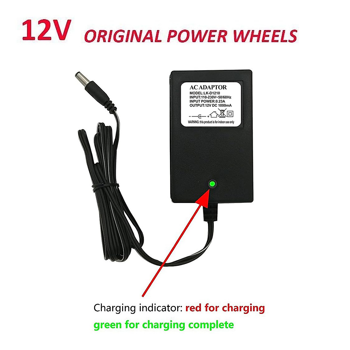 12V Kids Powered Wheel Charger, 12 Volt Battery Charger for Children's Electric Ride On Car Competiable with Audi BWM Mecerdes-Benz Battery Power