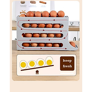 30 Eggs Egg Holder for Fridge,4 Tiers Egg Holder for Fridge,Auto Rolling Fridge Egg Organizer for Refrigerator,Space-Saving Egg Dispenser Holder,Fridge Egg Rack, Egg Storage Rack for Kitchen(White)