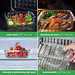 KERUITA [5-Pack,36 OZ Glass Bowl Meal Prep Containers - Glass Storage Containers with lids - Glass Lunch Bowl Airtight Leakproof Bento Box (1 Compartment)