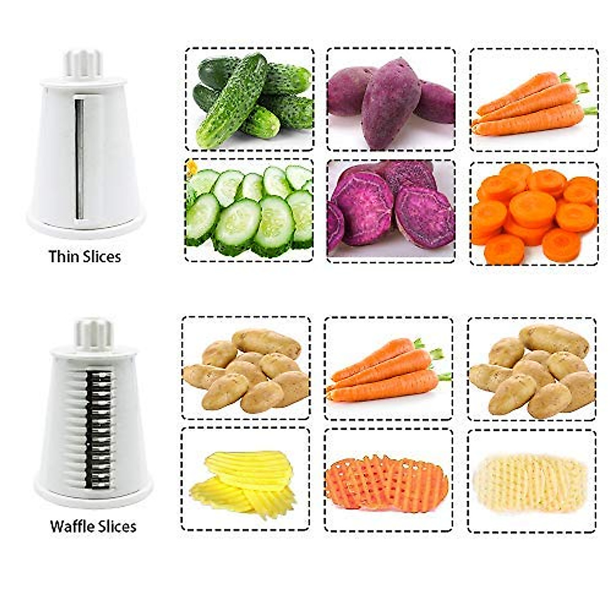 VEKAYA 5 in 1 Rotary Cheese Grater with Handle [5 Interchangeable Stainless Steel Blades] Cheese Shredder Food Vegetable Grader Hand Crank Grater for Kitchen with Bonus Storage Box for Blades - Black