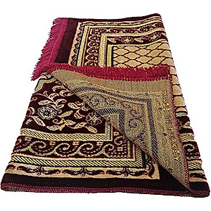 BAYKUL Muslim Prayer Rug-Islamic Turkish Velvet Rugs-Great Ramadan Gifts-Janamaz Prayer Mat Women Men-Islam Carpet-Portable Muslims Mats-Praying Rugs Islam-Sajadah-Gift Prayer Beads 99(Claret Red)