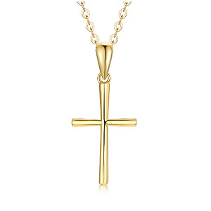 SISGEM Real 14k Gold Cross Necklace for Women, Baptism Jewelry Confirmation Gifts for Her, 16+1+1 inch