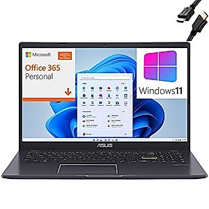 ASUS L510 15.6" Ultra Thin Laptop Computer, Quad-Core Intel Pentium Silver N5030, 4GB DDR4 RAM, 128GB eMMC, 802.11AC WiFi, Bluetooth, USB-C, 1 Year Office 365, Black, Windows 11 S, iPuzzl HDMI Cable