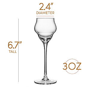 GLASSIQUE CADEAU Crystal Sambuca, Cordial, Digestive Glasses with Long Stem for Sipping After Dinner Drinks | Set of 4 | 3 oz Tall Stemmed Liquor Glassware