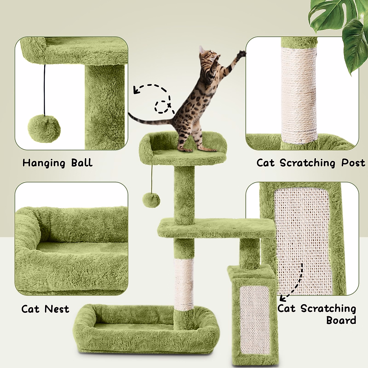 TSCOMON Cat Tree, 25 inch Small Cat Tower for Indoor Cats, with Sisal Scratching Post, Rotatable Base Cat Furniture Activity Center for Kittens Pet Play House