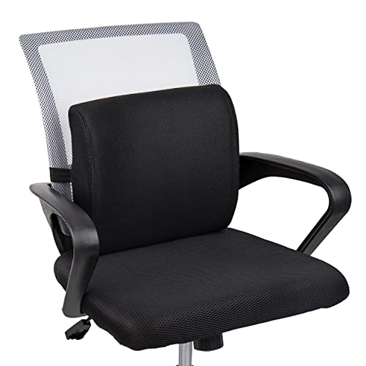 Mind Reader Harmony Collection, Ergonomic Lower Back Cushion, Memory Foam Support, Attaches to Office Chair, Fabric Mesh Surface, Lower Back Pressure Relief, Posture Support, Black
