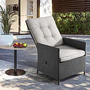 Outdoor Recliner Chair, All-Weather PE Wicker Adjustable Reclining Lounge Chair Rattan Reclining Chair with Adjustable Back and Removable Olefin Cushion for Relaxing Reading Sunbathing Napping