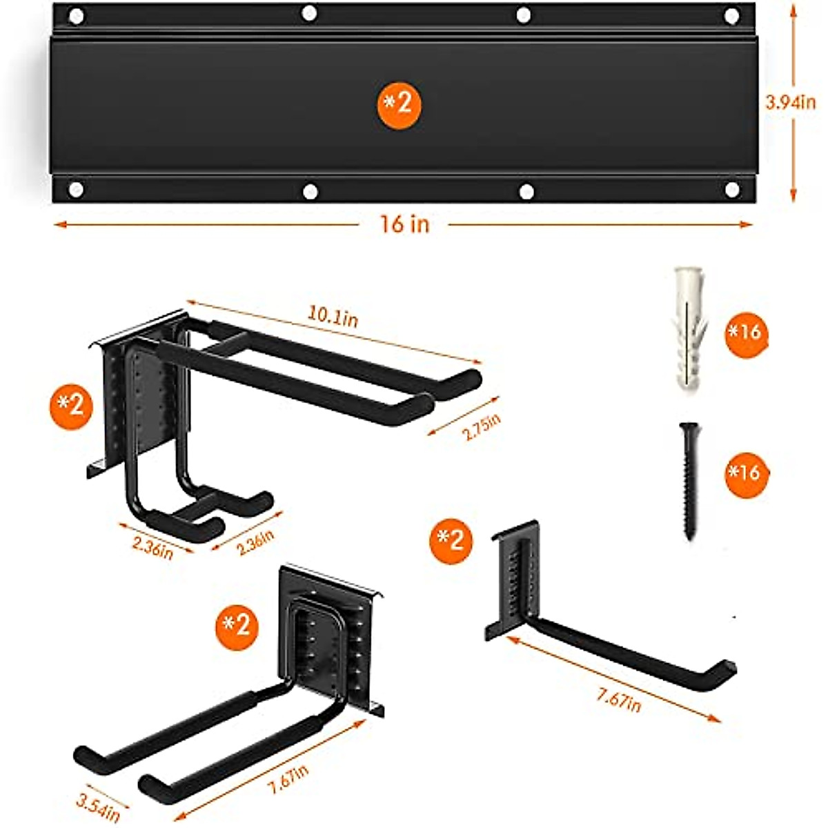 touekeng Garage Storage Tool Organizer,Garage Organization Wall Mount Rack Hanger,Super Heavy Duty Steel Garden Tool Organizer (6Hooks, 2Rails 32 in)
