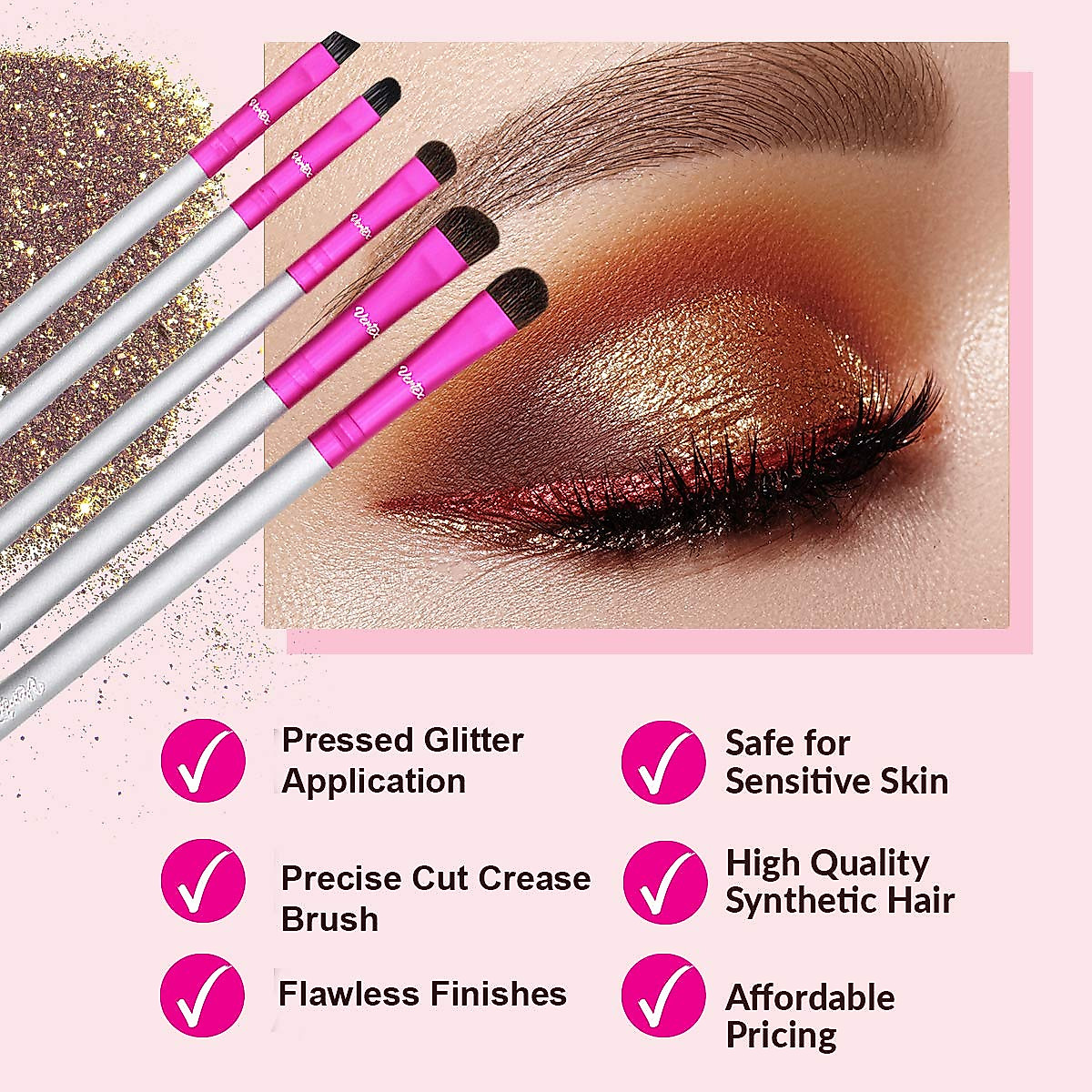Eyeshadow Brush Glitter Makeup Brushes For Pressed Eye Shadow Loose Glitters Eyelids Cut Crease Blending Primer Lids Creases Clean Matte Eyeliner Stencils Pencil Liquid Liner Waterproof Gel Stamp Pen