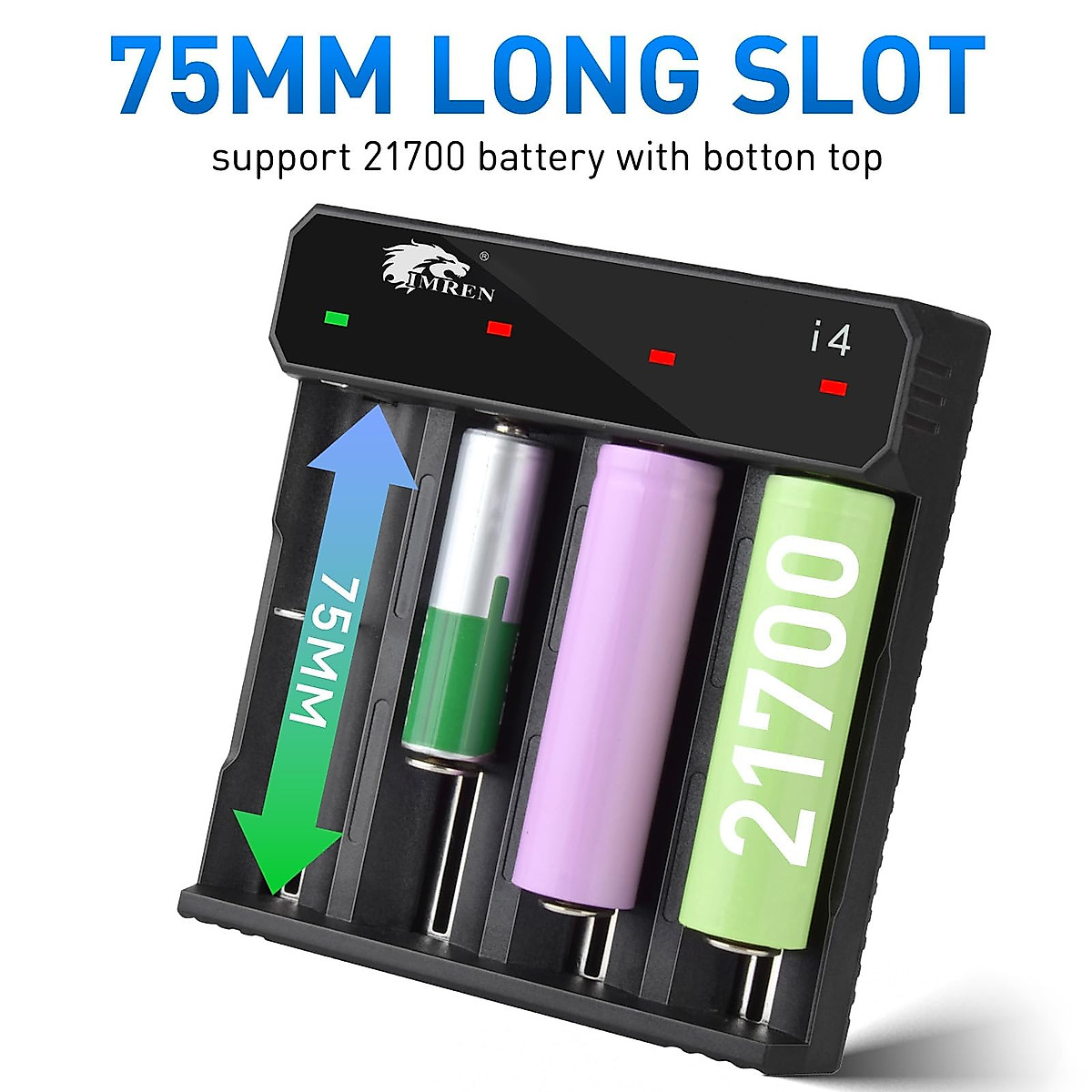 IMREN 26650 21700 Battery Charger, 4Bay 26650 21700 Fast Battery Charger,3.7V Lithium-ion Battery Charger for 18650 18500 18350 17650 17670 17500 20700 21700 26650 Batteries (4 Bay)