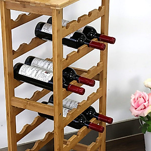 Kinsuite 7-Tiers Wine Rack - Wine Storage Rack for Storing 28 Bottles Free Standing Floor Bamboo Wine Storage Holder Display Shelves