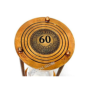 KHUMYAYAD 60 min brass sand timer brown antique finish, fully hand made vintage antique brass replica sand timer sand clock hour glass maritime nautical vint