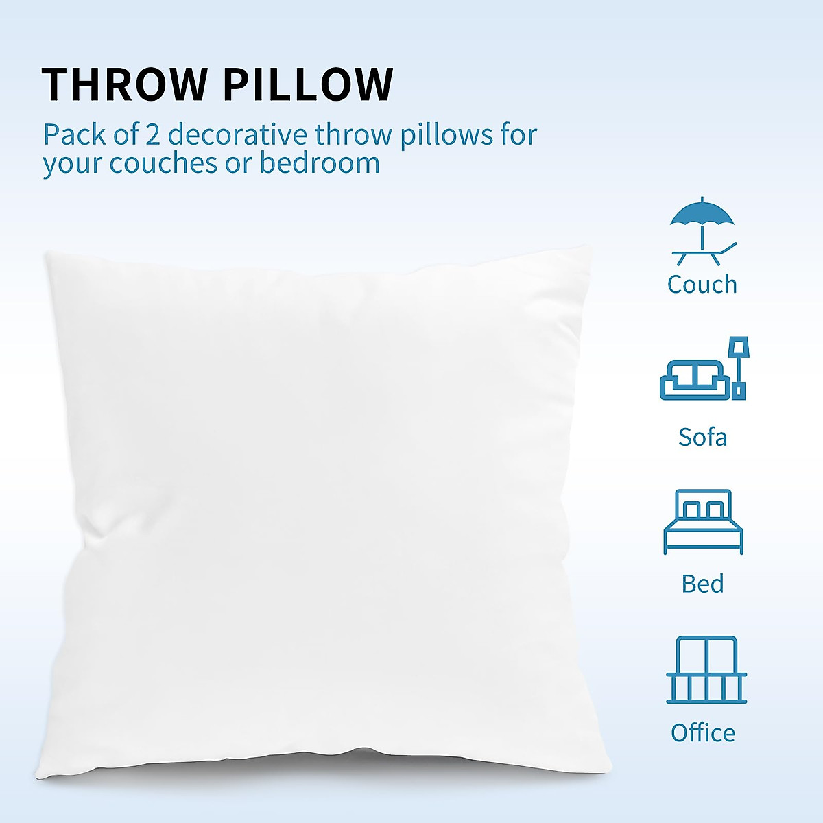 Fixwal Throw Pillow Inserts Set of 2-26 x 26 Inches Bed and Couch Pillows - Euro Pillow Indoor Decorative Pillows for Bed and Sofa