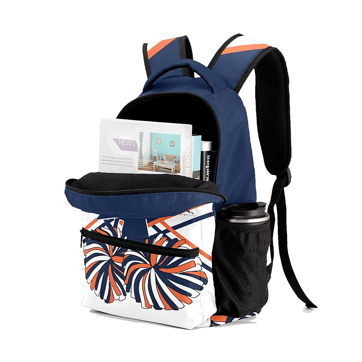 SunFancyCustom Custom Cheer Cheerleader Navy Blue Orange Personalized Causual Shoulder Bag Sports Leisure Camping Backpack for Women Men