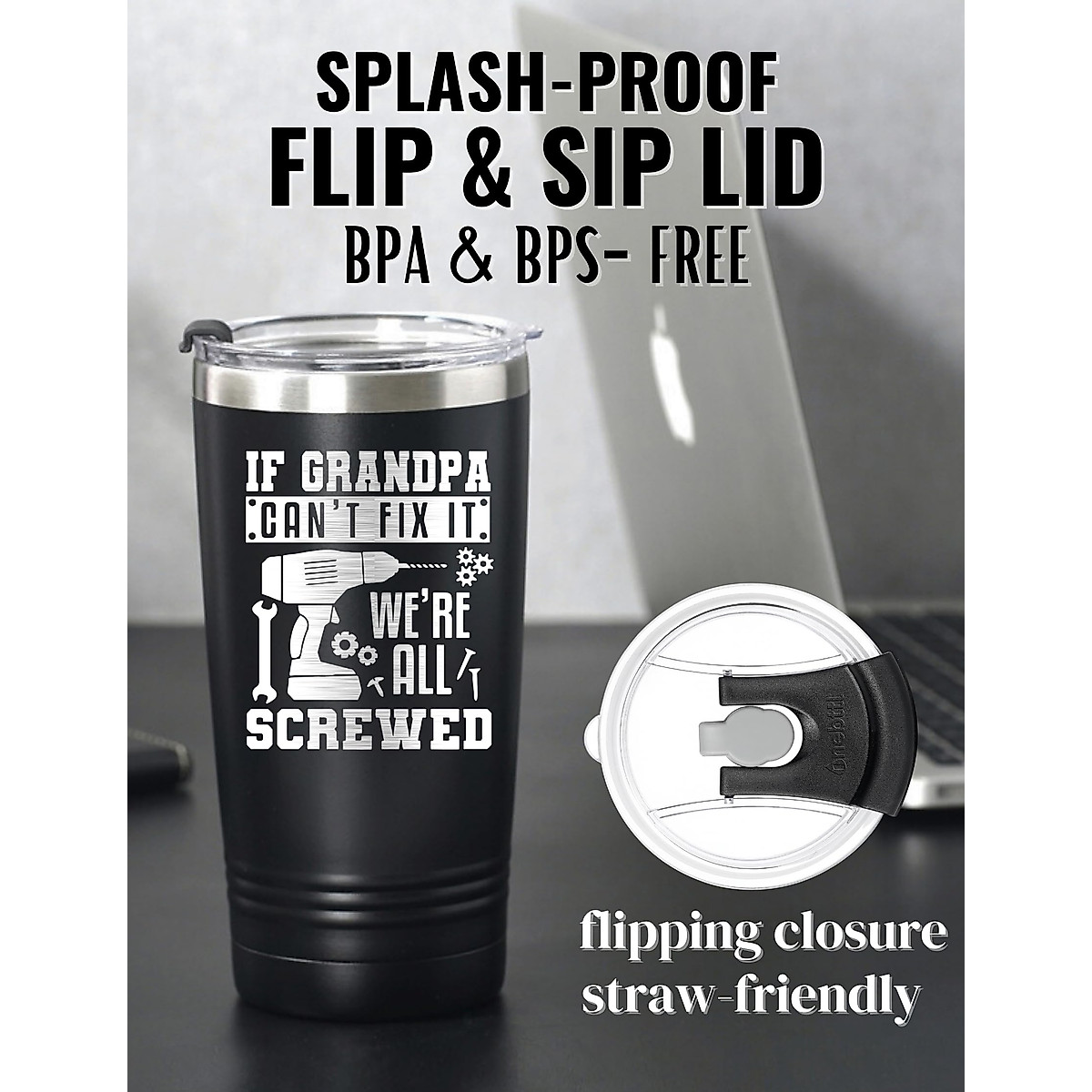 Onebttl Grandpa Gifts for Father's Day, Christmas, Birthday, 20oz Stainless Steel Tumbler with Lid and Straw from Granddaughter Grandson - Grandpa