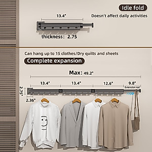 CRMCR Wall Mounted Space Saving 360° Folding Clothes Drying Rack, Retractable Collapsible Windproof Hanging Hole Laundry Rack, Suitable for Balcony, Laundry Rack【3-Fold-Grey】