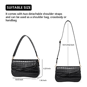 Telena Shoulder Bag for Women Shoulder Purse Vegan Leather Handbags Crossbody Purses with 2 Removable Strap Black