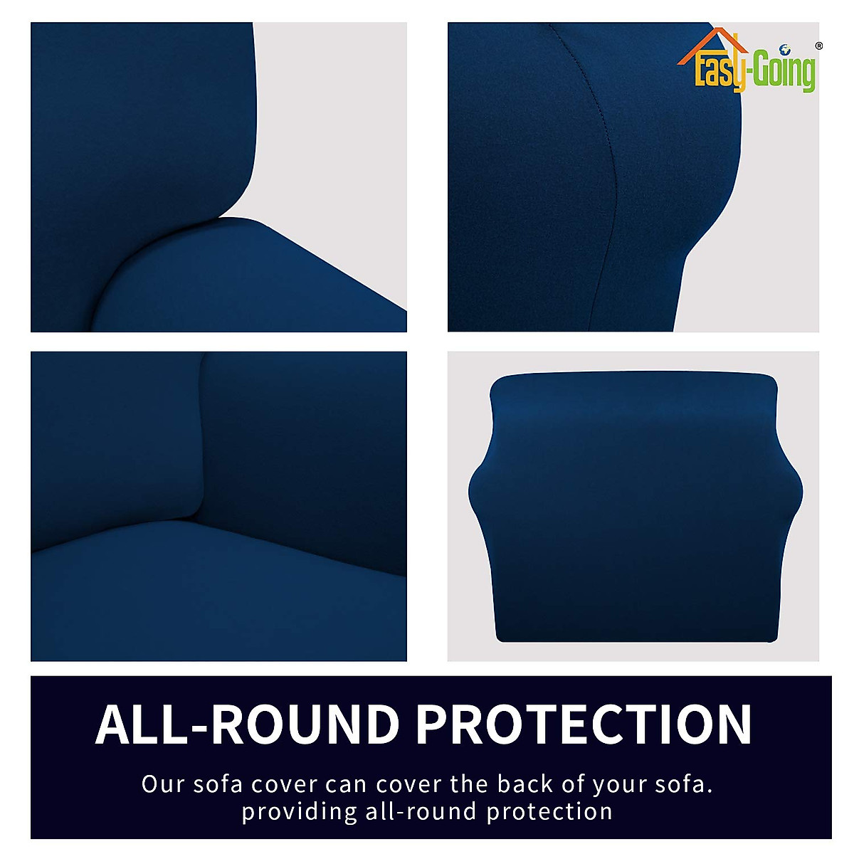Easy-Going Fleece Stretch Sofa Slipcover Spandex Non-Slip Soft Couch Sofa Cover, Washable Furniture Protector with Anti-Skid Foam and Elastic Bottom for Kids, Pets(Sofa, Navy)