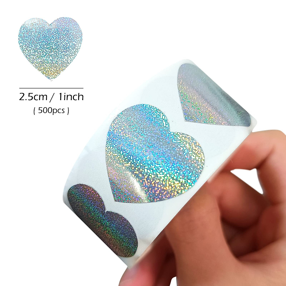 Glitter Pink Heart Stickers 1 inch Valentine's Day Love Decorative Labels Roll Gift Set 500 Sparkly Adhesive Decorations Accessories for Envelopes Crafts Wedding Anniversaries Personal Business Use